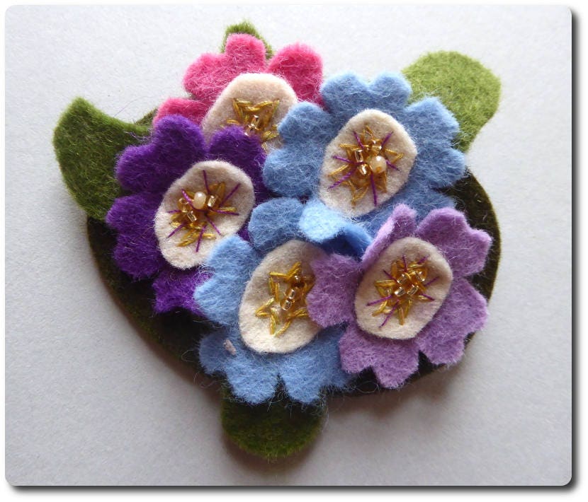 PRIMROSE Corsage in Blues and Purples Felt Brooch - Etsy