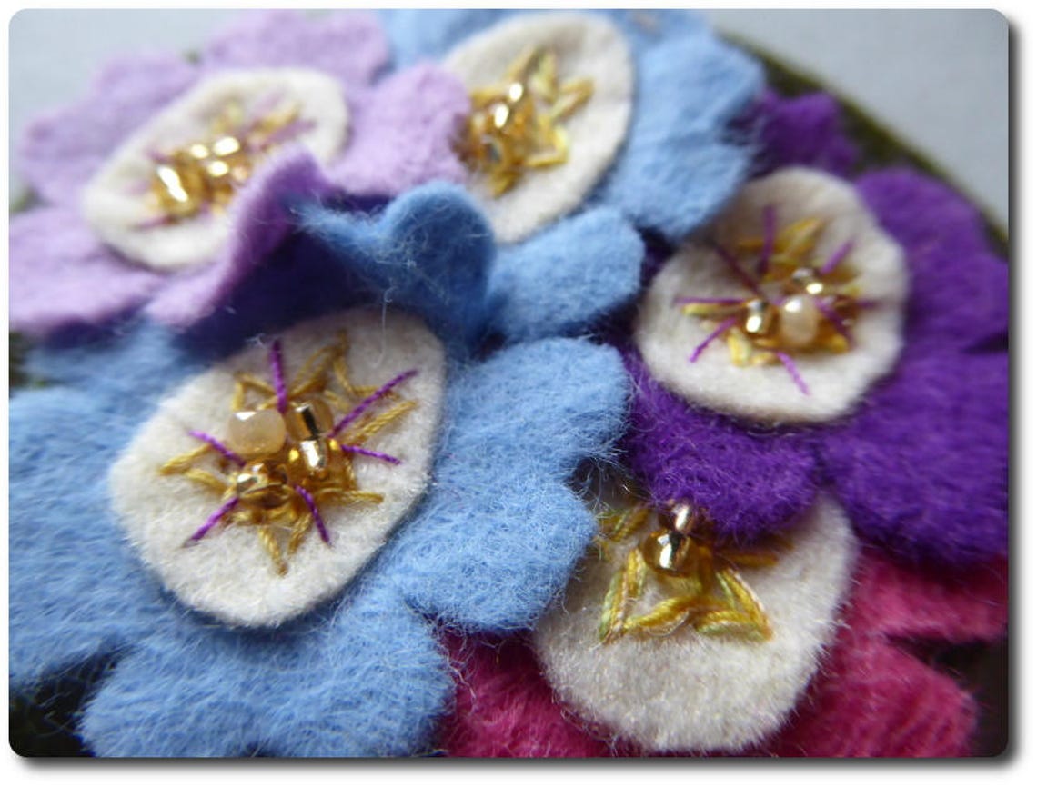 PRIMROSE Corsage in Blues and Purples Felt Brooch - Etsy