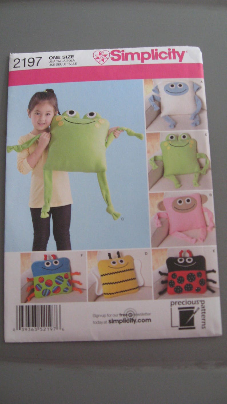 Simplicity 2197 Pillow Sewing Pattern Frog Lady Bug Bee Uncut Factory ...