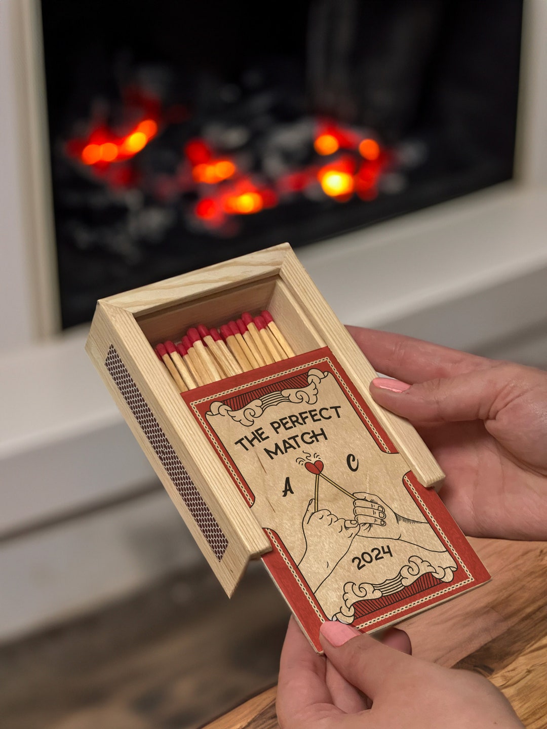 PERSONALIZED Couples Matchbox Wood | Custom Wood Matchbox for Couples ...
