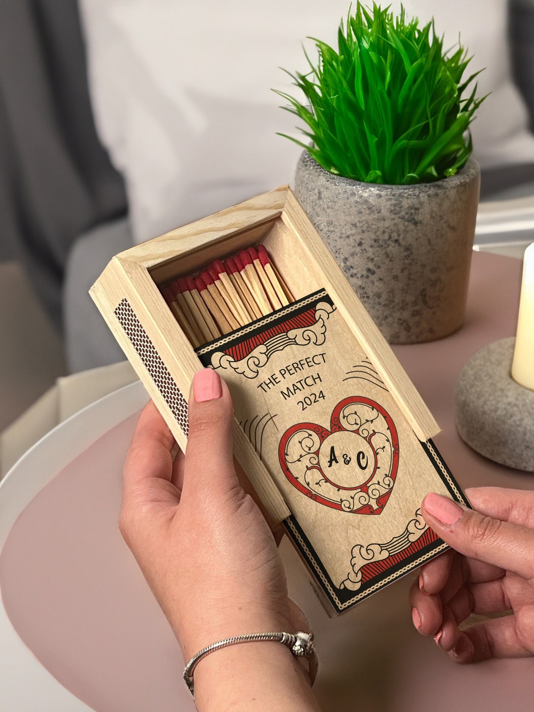 PERSONALIZED Couples Matchbox Wood | Custom Wood Matchbox for Couples ...