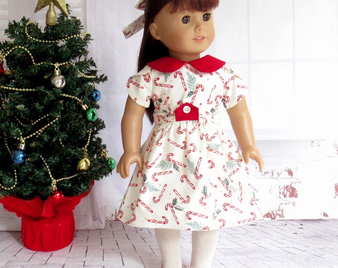 1930s Christmas Doll Dress With Matching Hair Bow Fits 18 Inch Doll Kit