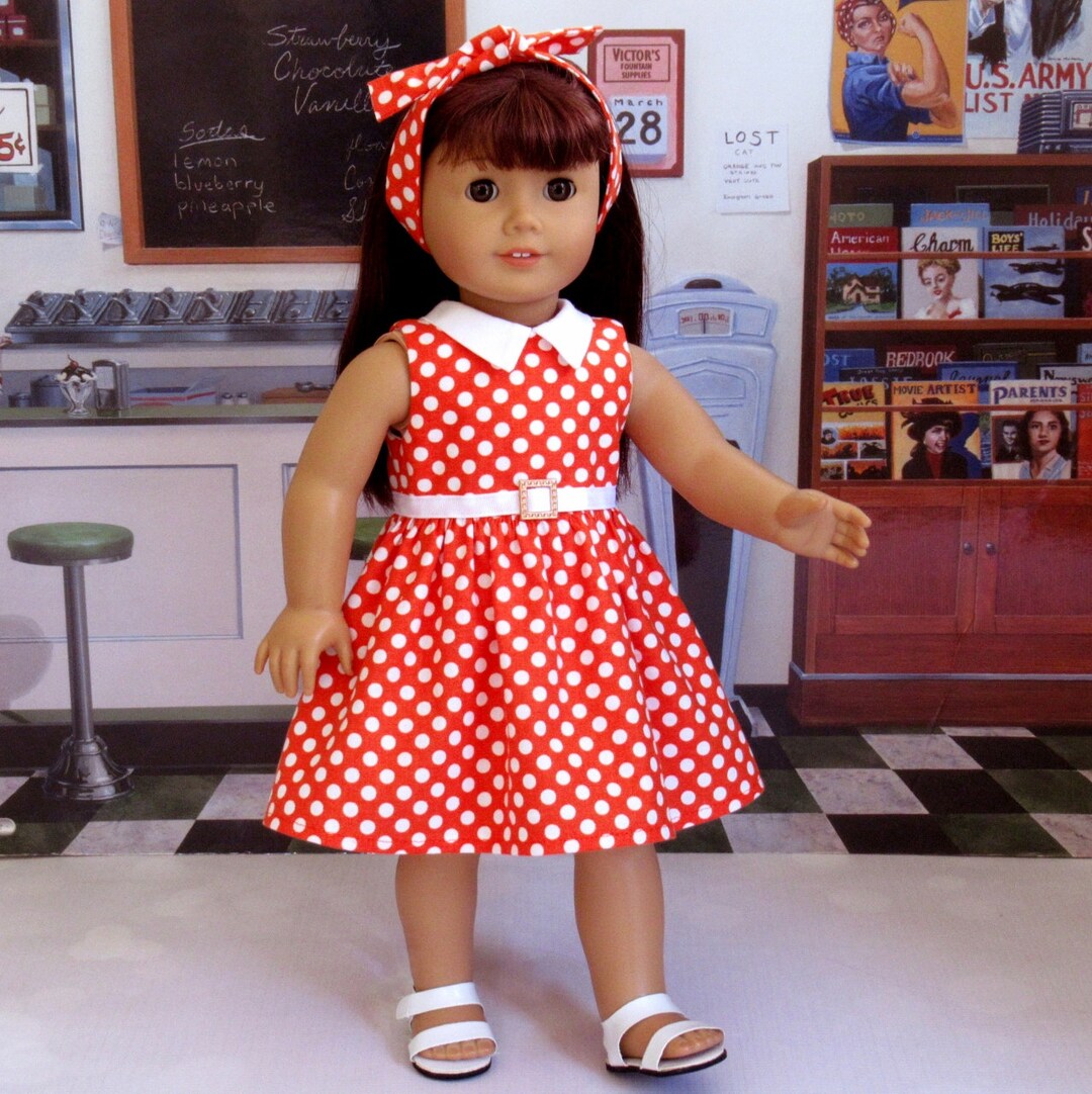 1950s Vintage Style Doll Dress With Matching Hair Bow, 18 Inch Doll ...