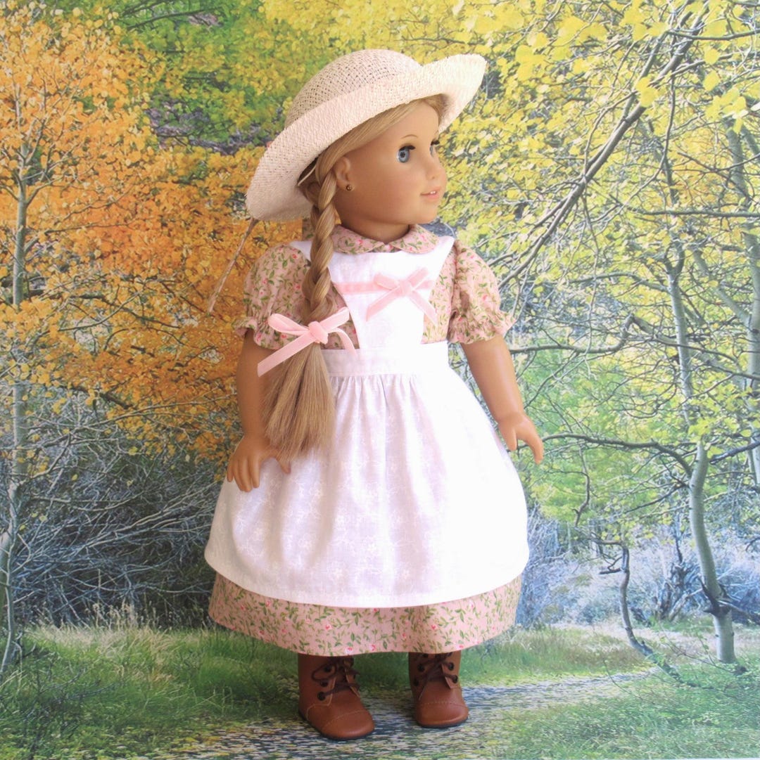 1850s Calico Prairie Dress With Pinafore, Straw Hat, and Hair Ribbons ...