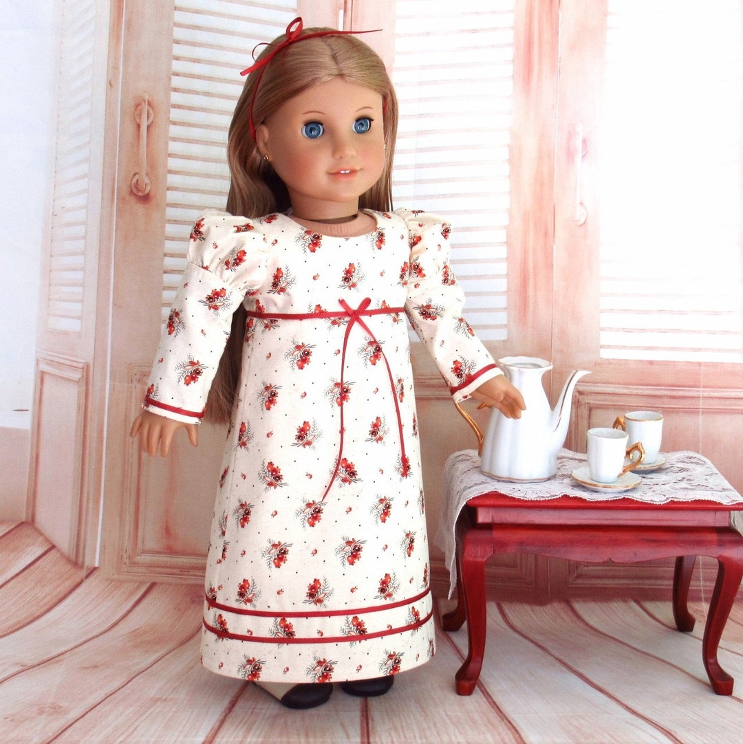 Regency Era Doll Dress, 18 Inch Doll Clothes 1810 Caroline Gown and ...