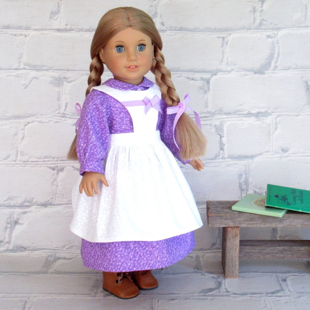 1850s Calico Prairie Dress With Apron and Hair Ribbons, 18 Inch Doll ...