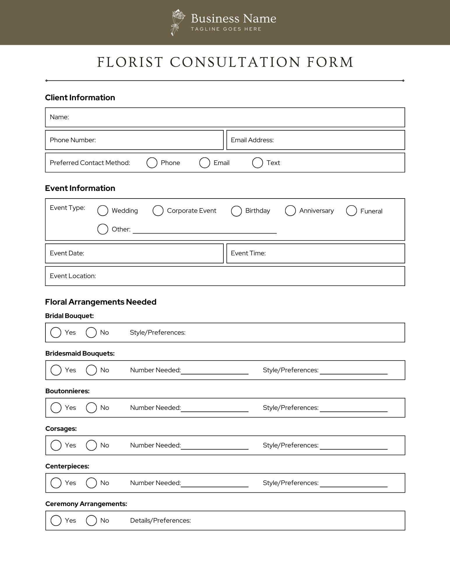 Floral Consultation Sheet - Editable in Canva - for Weddings and Other ...