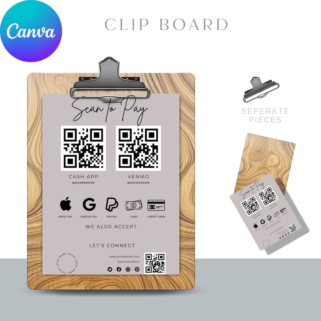 Scan to Business Pay Payment Card Insert With QR Code - Editable - Etsy