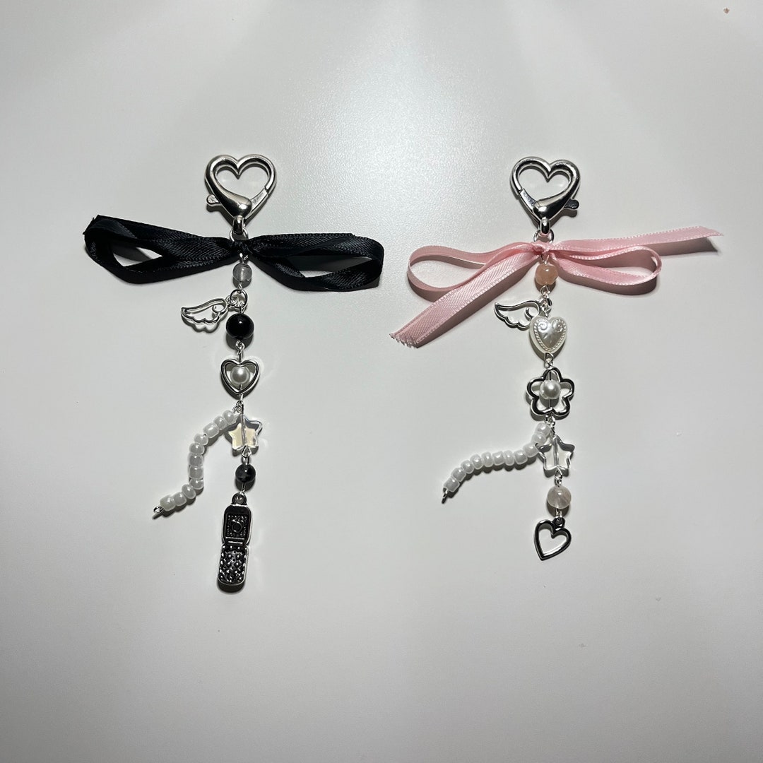 Coquette Crystal Matching Keychains | Cute Pink and Black With Bows ...