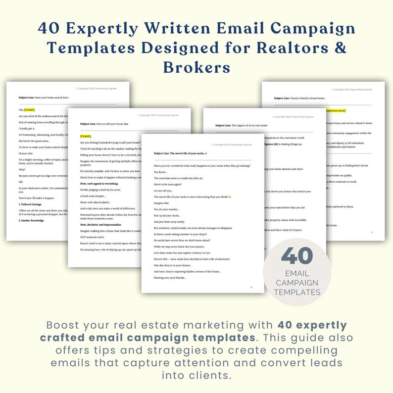 Real Estate Email Templates: 40 Campaigns + 240 Subject Lines (PDF) - Etsy