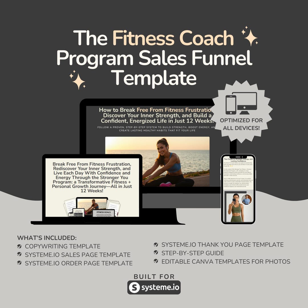 Fitness Coach Sales Funnel Template: Systeme.io Website (digital ...