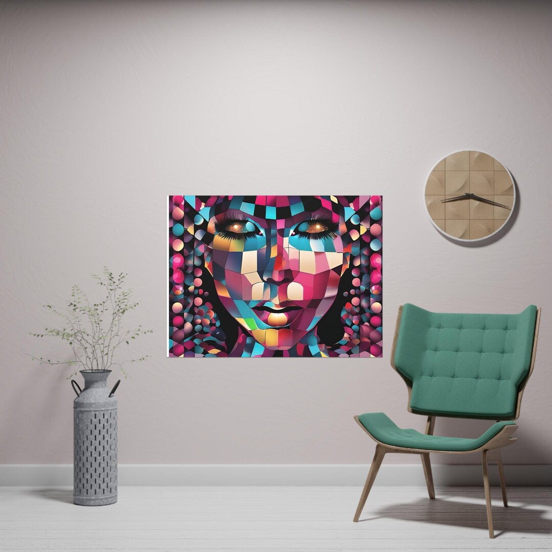 Disco Woman Face Poster, Vibrant Colors, Matte Paper Wall Art, Retro ...