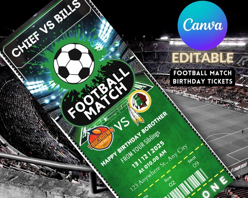 Editable Football Ticket Template, Custom Sports Game Gift Ticket ...