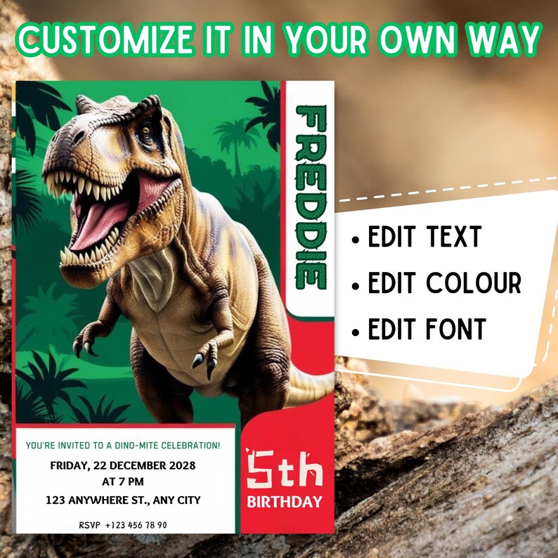 Invitación de cumpleaños imprimible del dinosaurio T-REX, invitación de ...