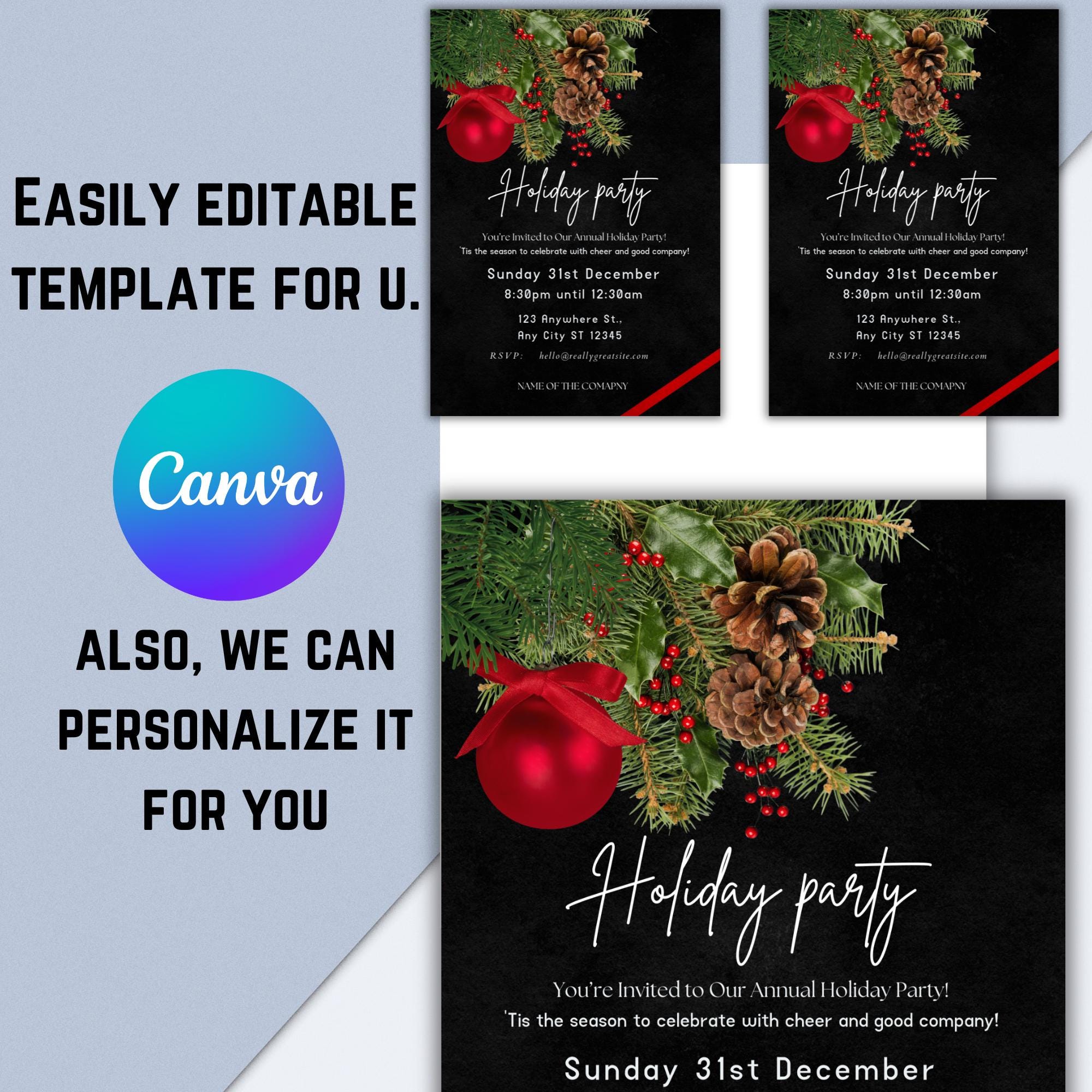 Editable Staff Holiday Party Invitation: Canva Template (digital ...