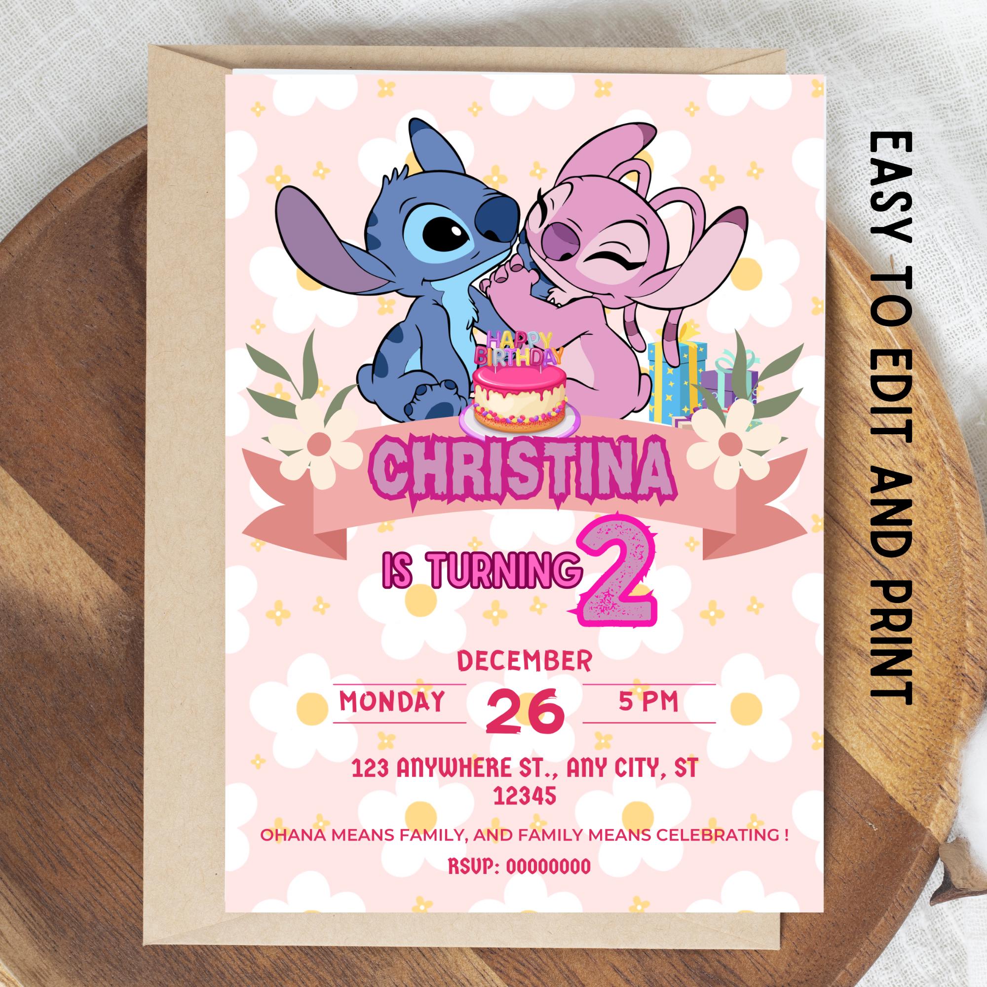 Editable Stitch Birthday Invitation Template 5x7 Inch Canva Design ...