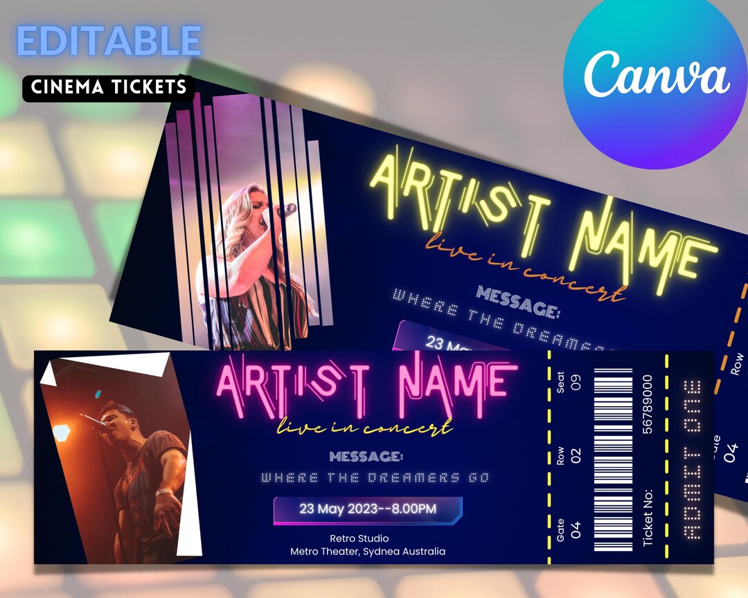 Concert Custom Ticket, Retro Ticket Template, Personalized Event Ticket ...