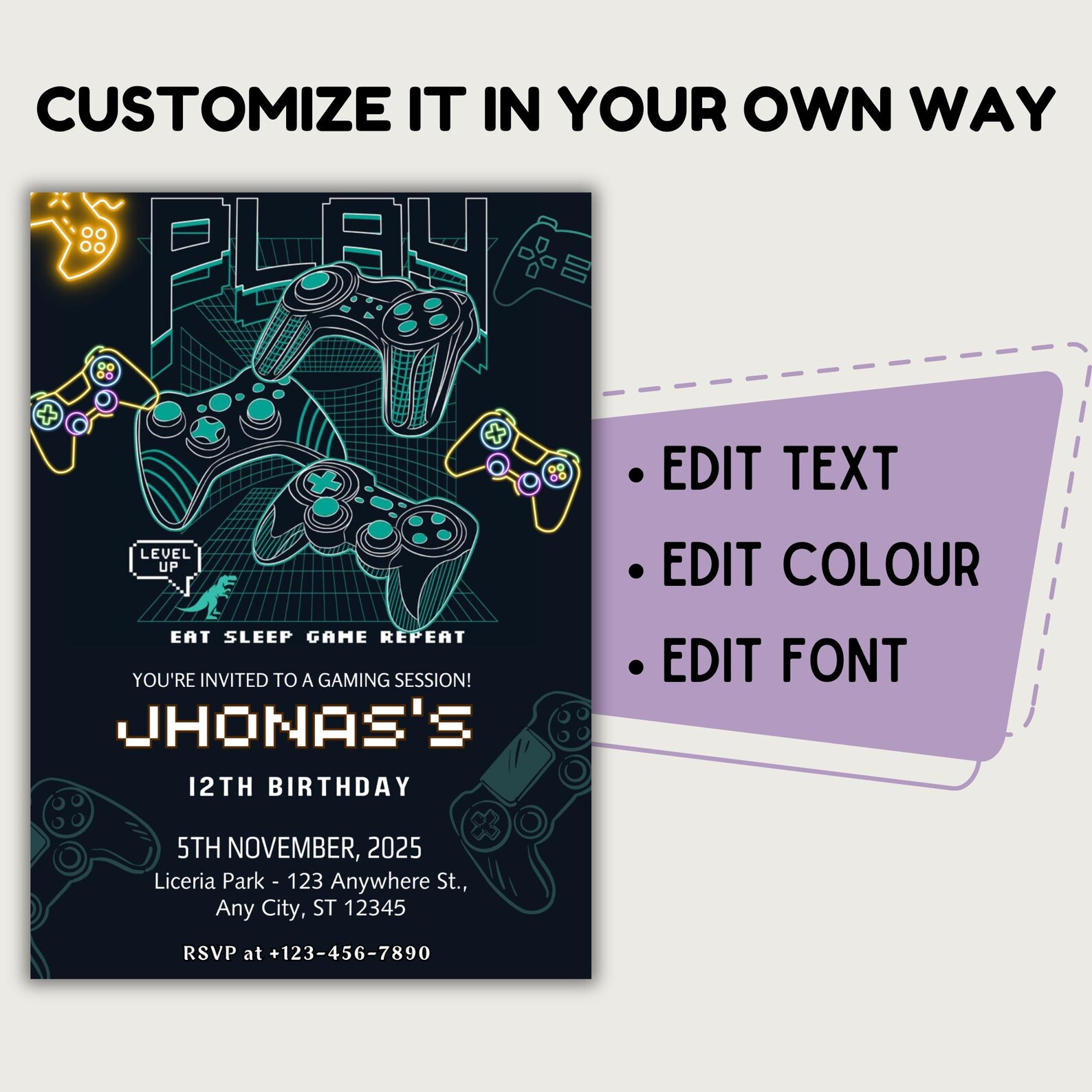 Editable Video Game Birthday Invitation Template, Video Game Invitation ...