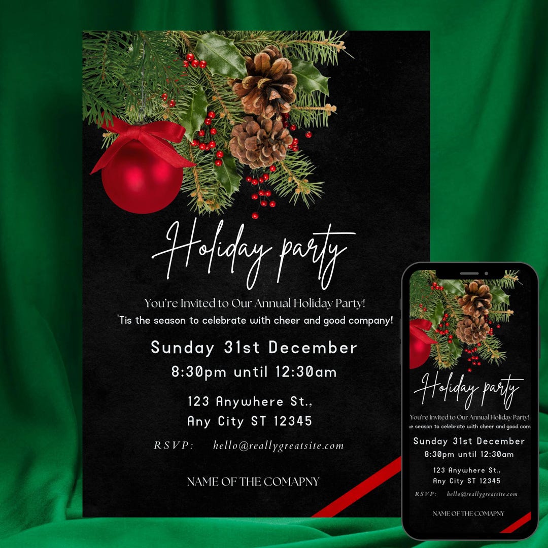 Editable Staff Holiday Party Invitation - Digital Template for Canva ...