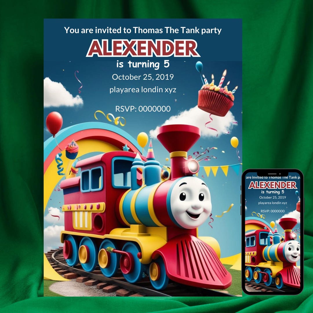 Editable Thomas the Tank Engine Birthday Invitation Canva Digital ...