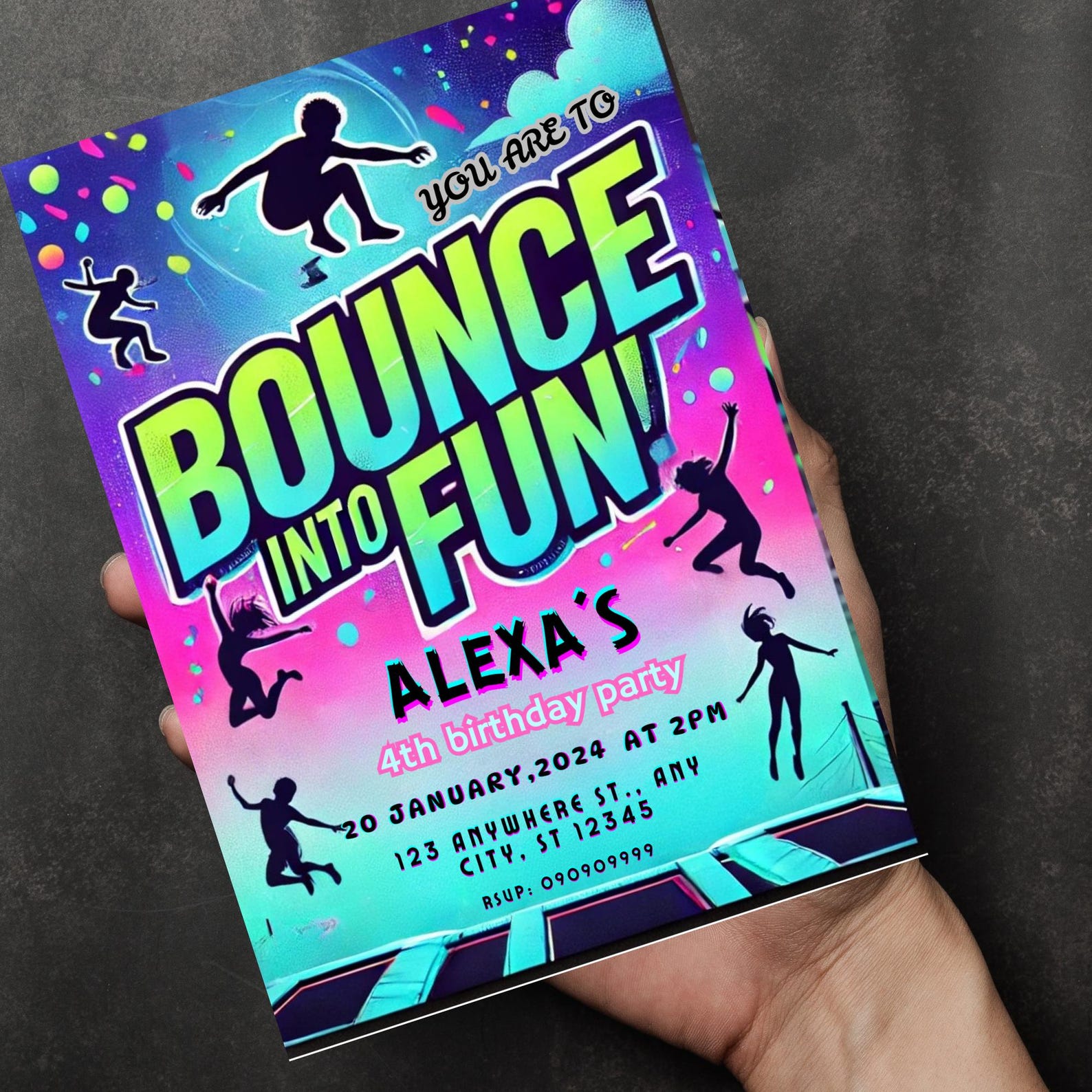 Trampoline Birthday Party Invitation: Editable Jump Theme (canva ...