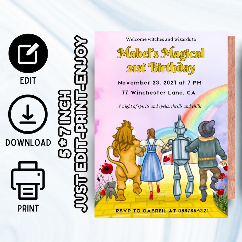 Wizard of Oz Birthday Invitation: Magical School Theme (editable ...