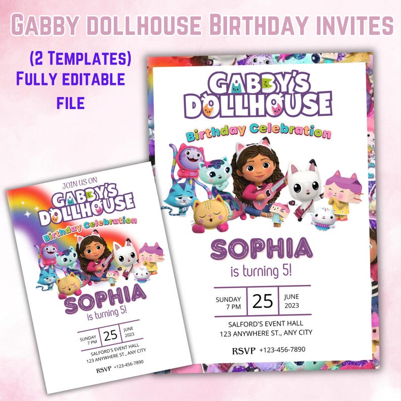 Editable Gabby's Dollhouse Birthday Invitation | Instant Download ...