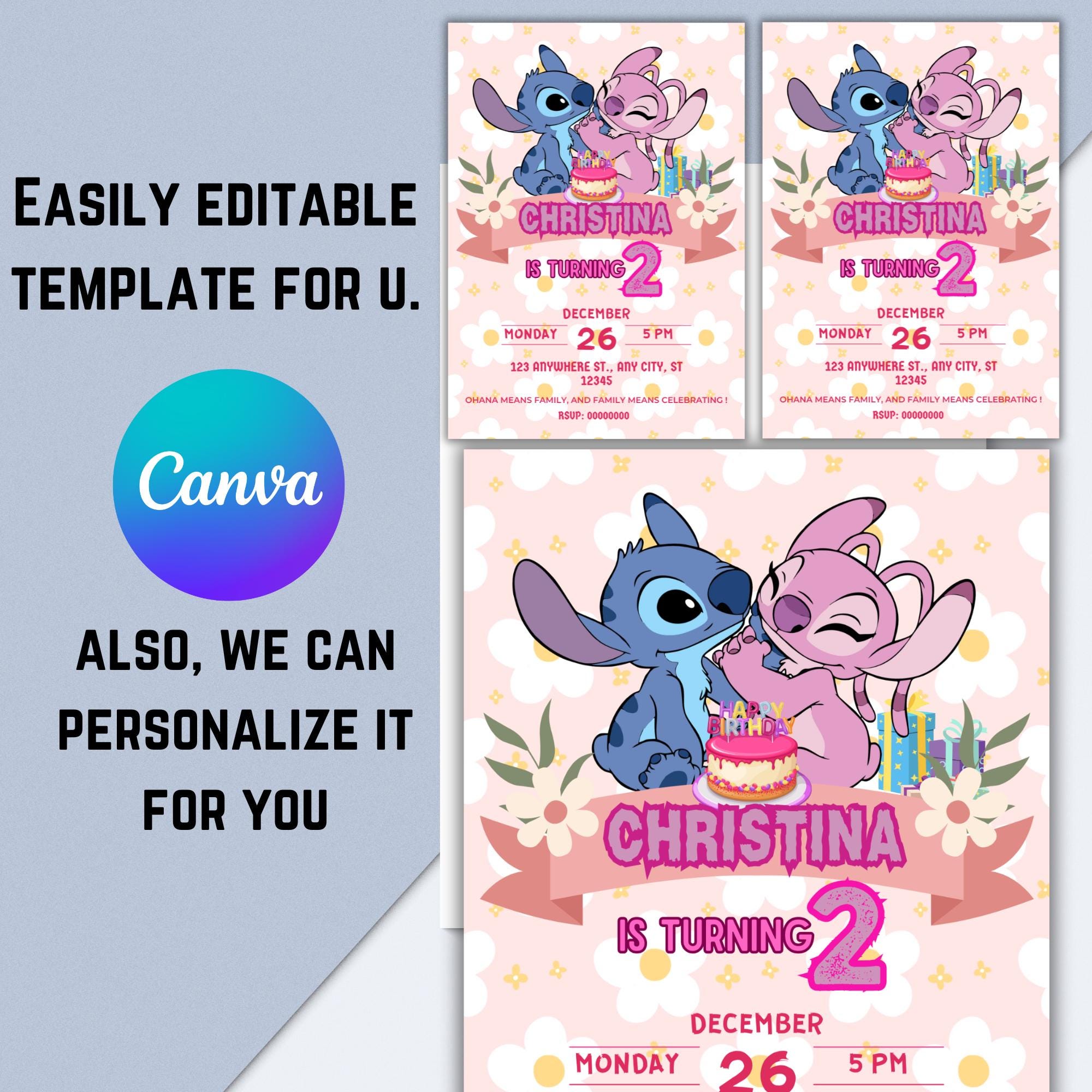 Editable Stitch Birthday Invitation Template 5x7 Inch Canva Design ...