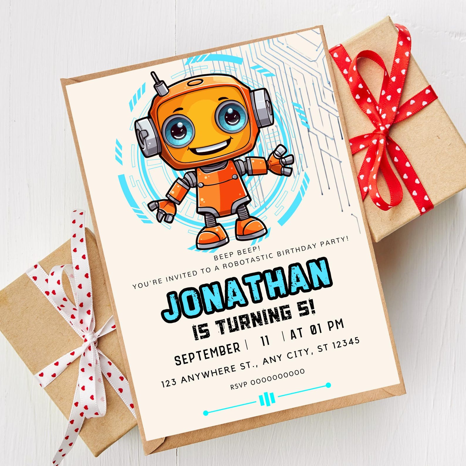 Editable Robot Birthday Party Invitation Template | Digital 5x7 Canva ...