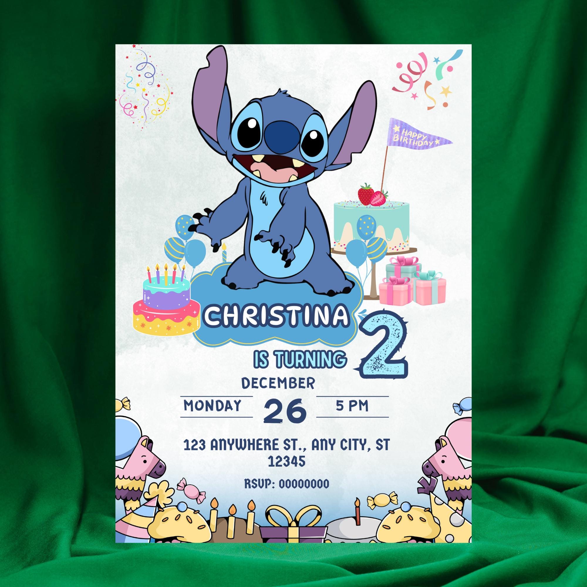 Stitch and Angel Theme Kids Party Invitation Editable Blue & Pink ...