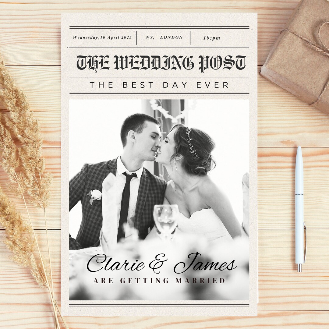 Vintage Newspaper Wedding Invitation Template: Unique Customizable ...