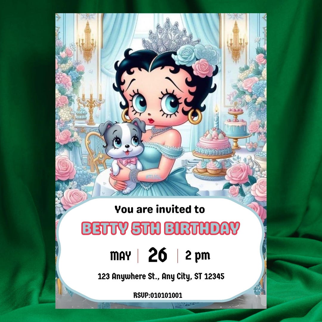 Betty Boop Princess Birthday Invitation: Editable Canva Template (5x7 ...