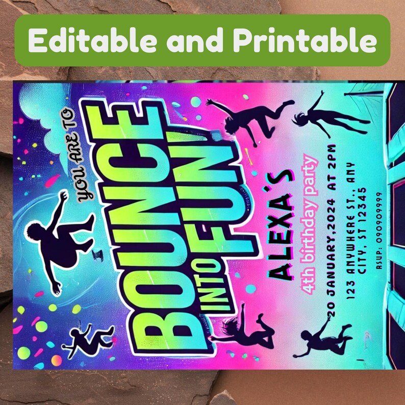 Trampoline Birthday Party Invitation: Editable Jump Theme (canva ...