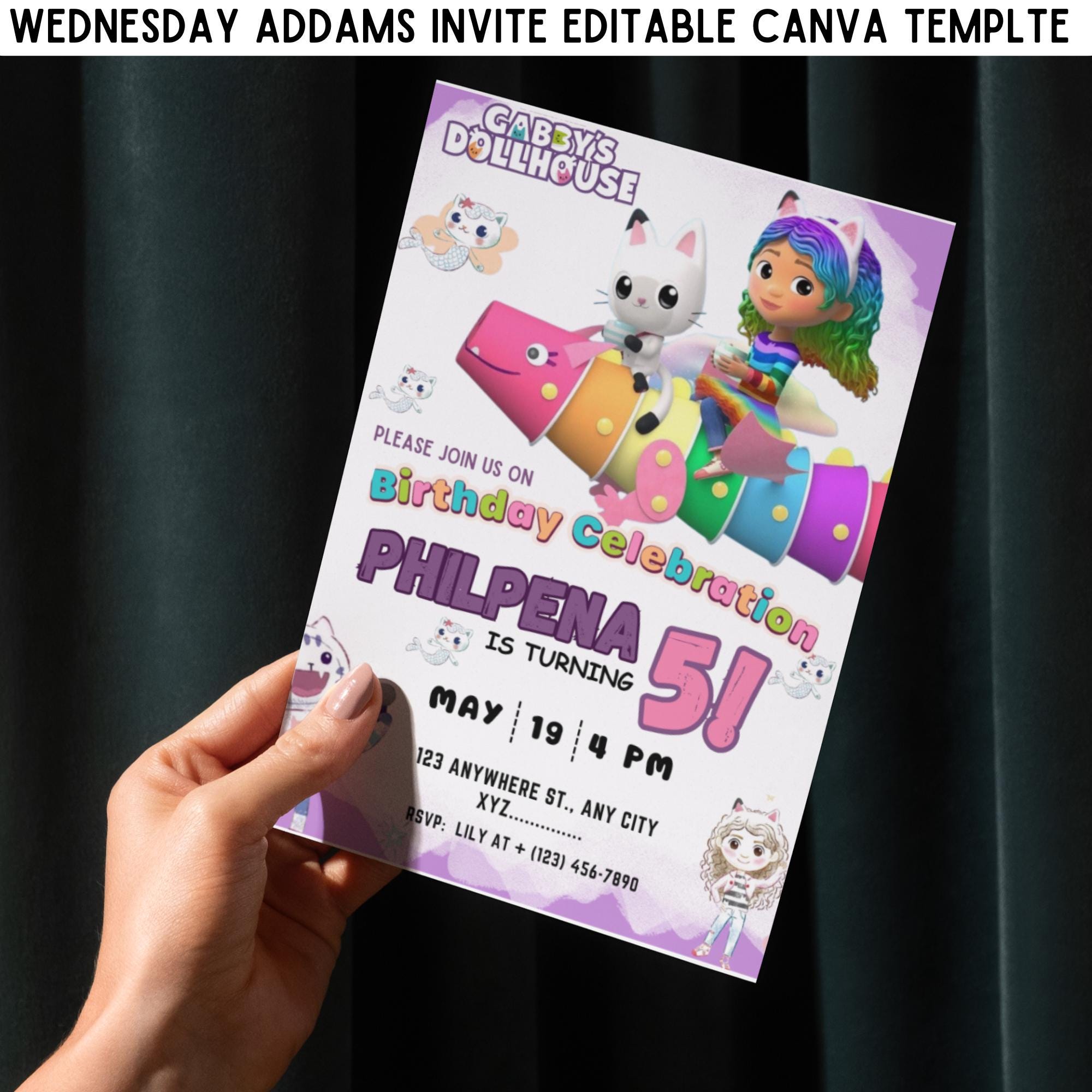 Editable Gabbys Dollhouse Birthday Invitation Template, Printable ...