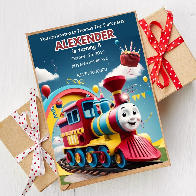 Editable Thomas the Tank Engine Birthday Invitation Canva Digital ...
