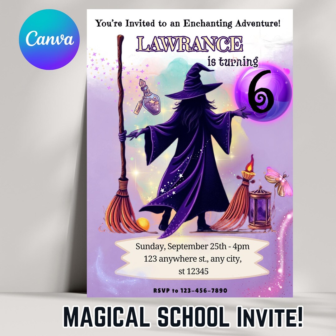 Enchanting Magical Witch-themed Invitation Card - Customizable Party ...