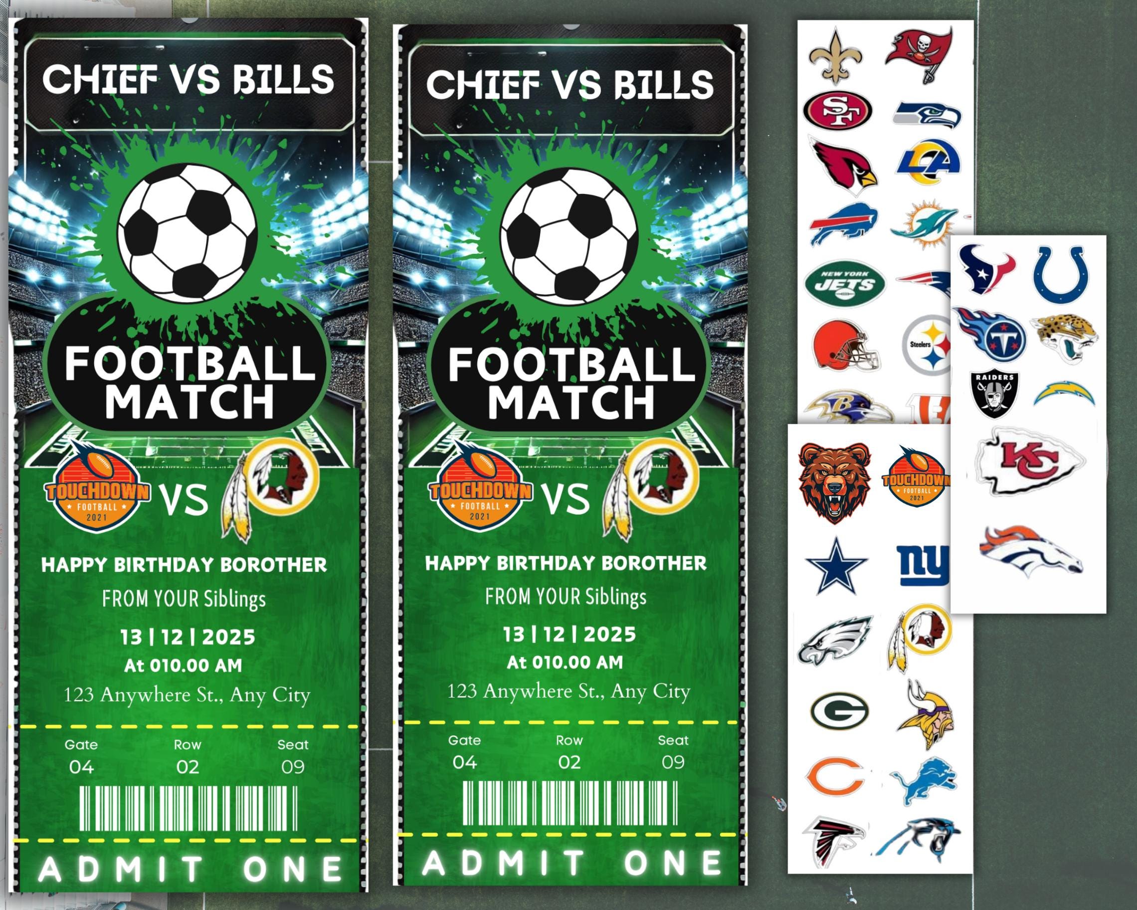Editable Football Ticket Template, Custom Sports Game Gift Ticket ...