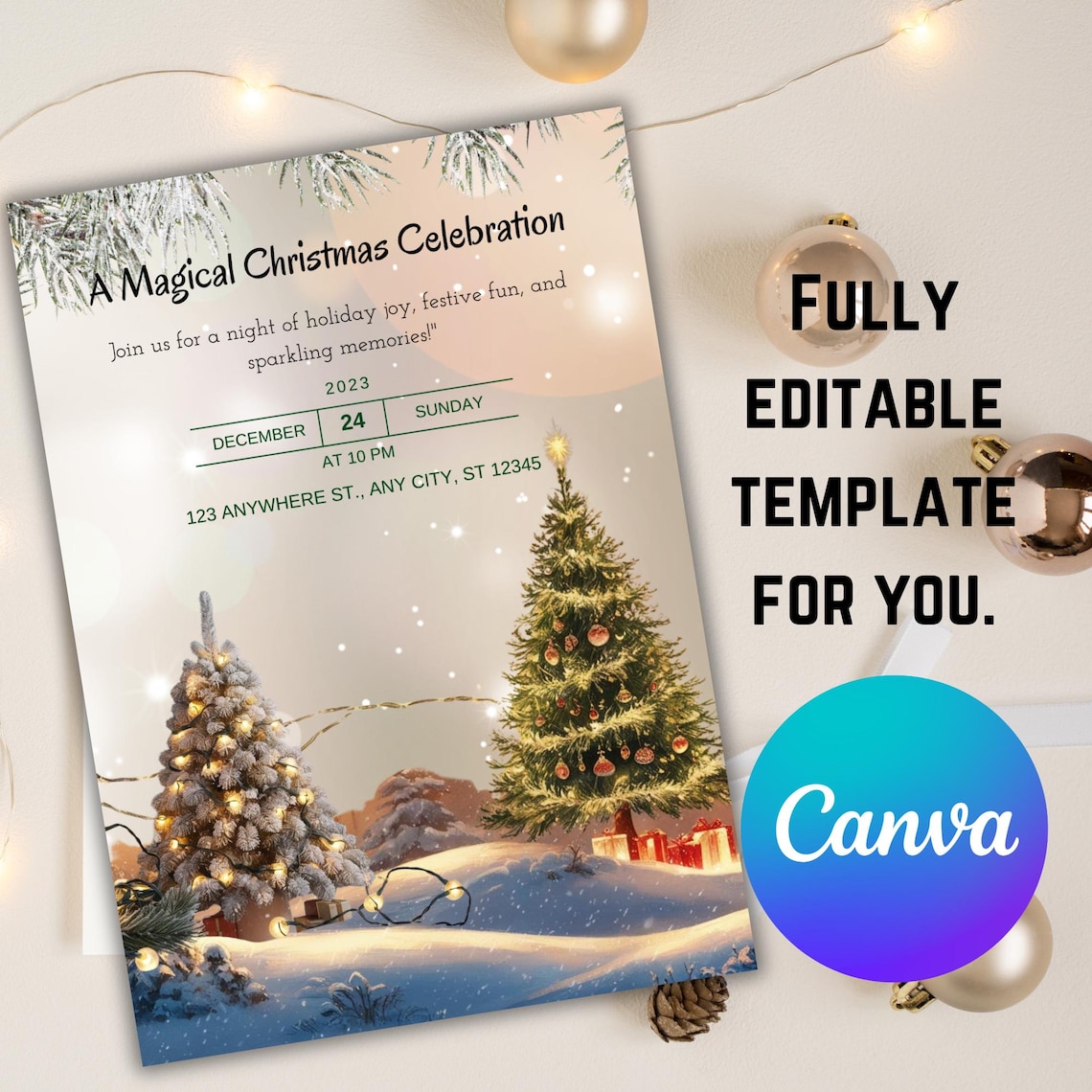 Editable Christmas Party Invitation Template: Winter Wonderland Design ...