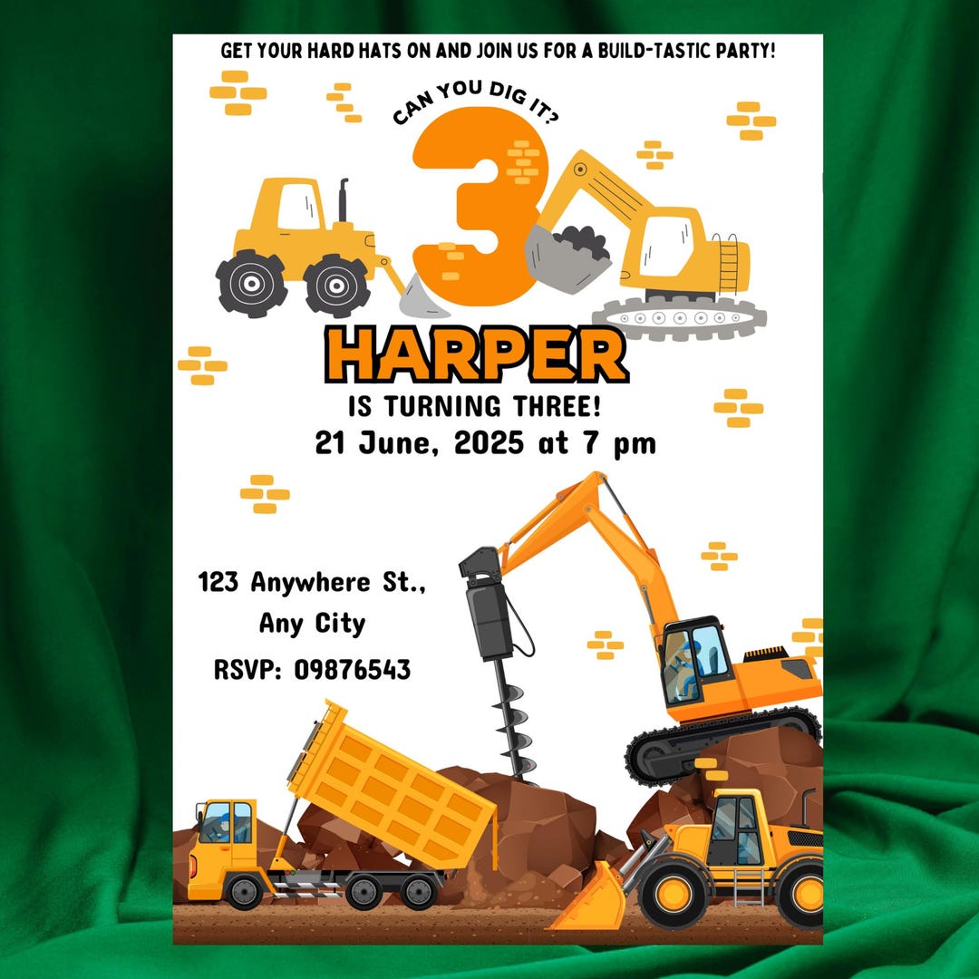 Editable Kids Construction Birthday Invitation | Digital Dump Truck ...