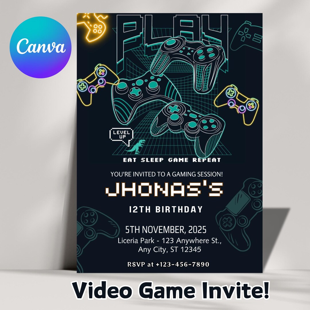 Editable Video Game Birthday Invitation Template, Video Game Invitation ...