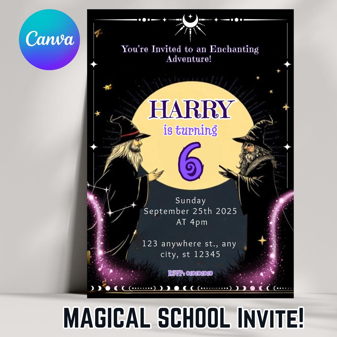 Magical Wizards Birthday Invitation, Wizards Witches Birthday ...