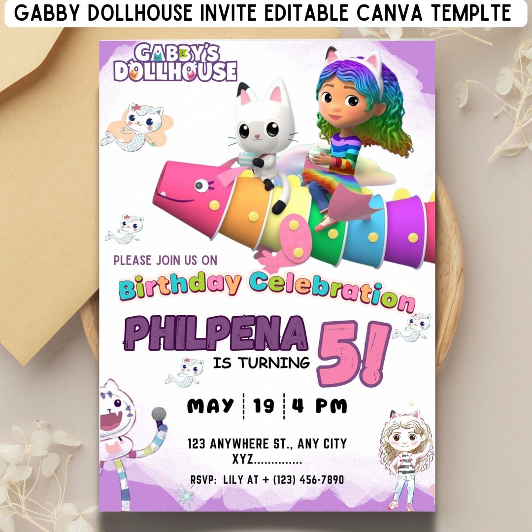 Editable Gabbys Dollhouse Birthday Invitation Template, Printable ...