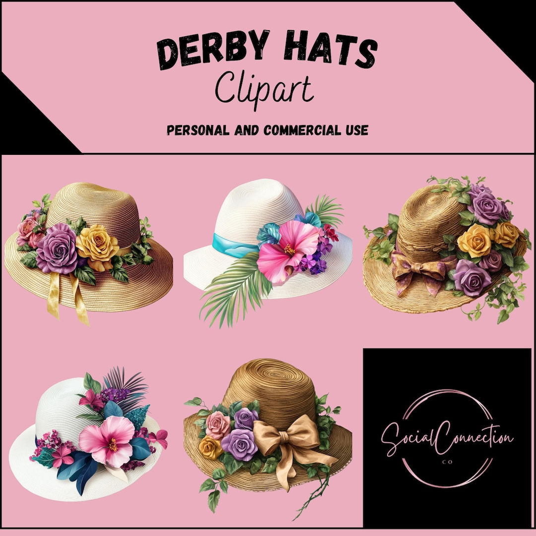 Derby Floral Hat Clipart Bundle With 5 PNG Images for Kentucky Party ...