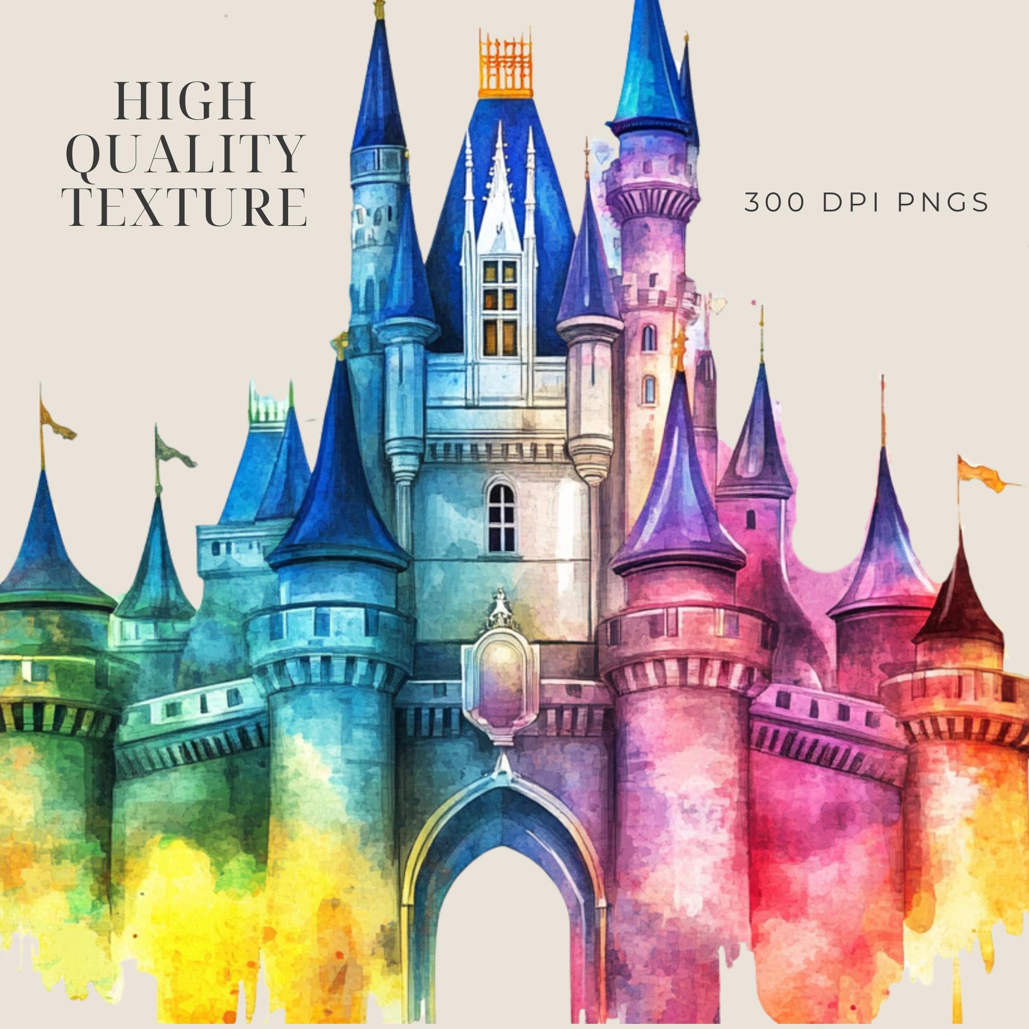 Princess Castle Watercolor Clipart Pack- 300 DPI - PNG Transparent ...
