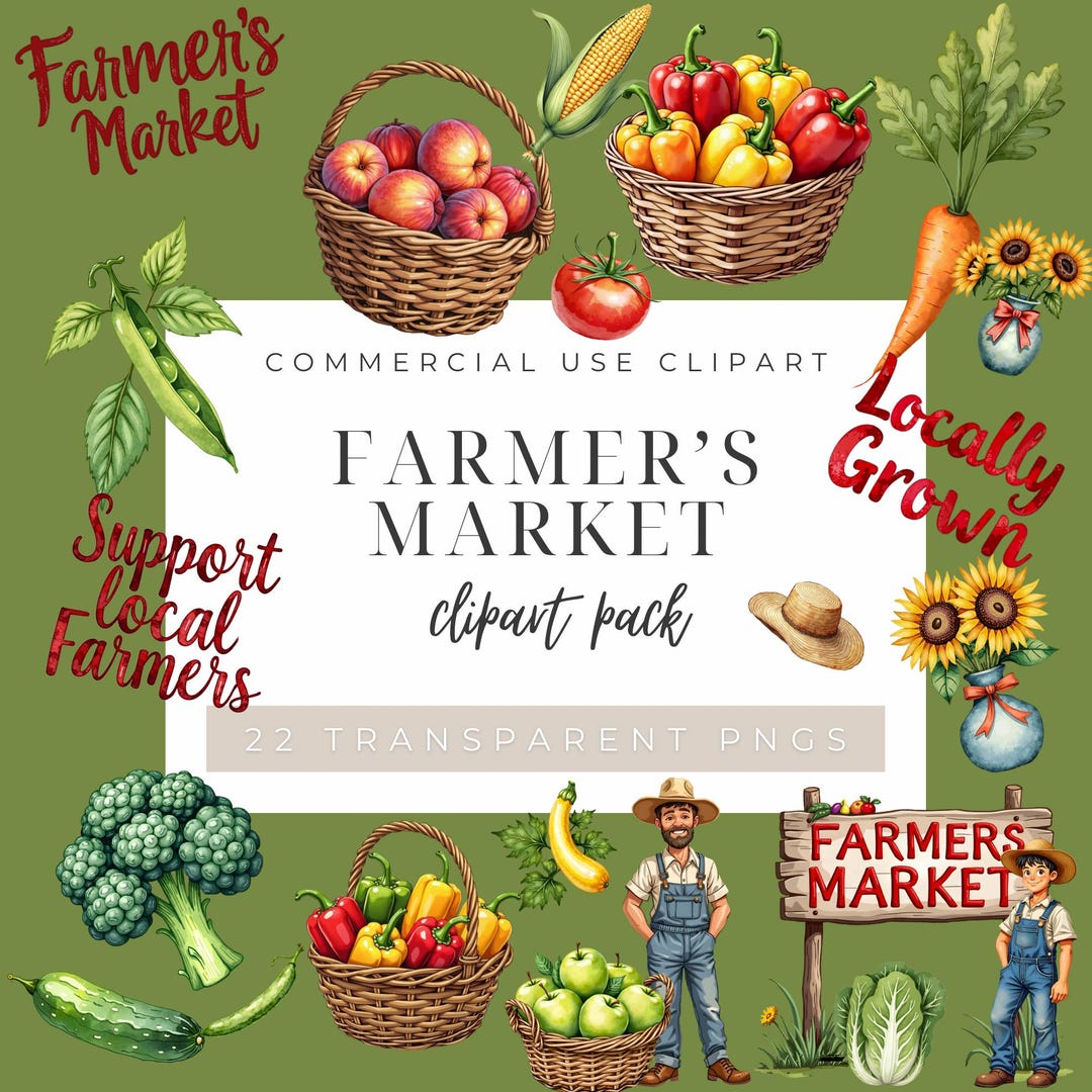 Farmer’s Market Clipart, Watercolor Vegetable PNG, Locally Grown ...