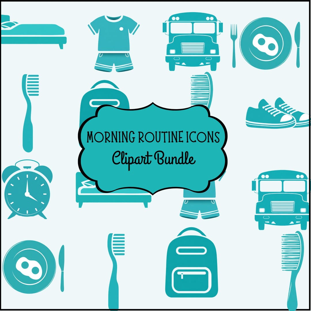 Kid's Morning Routine Icons, Teal and White Visual Cues, Hygiene ...