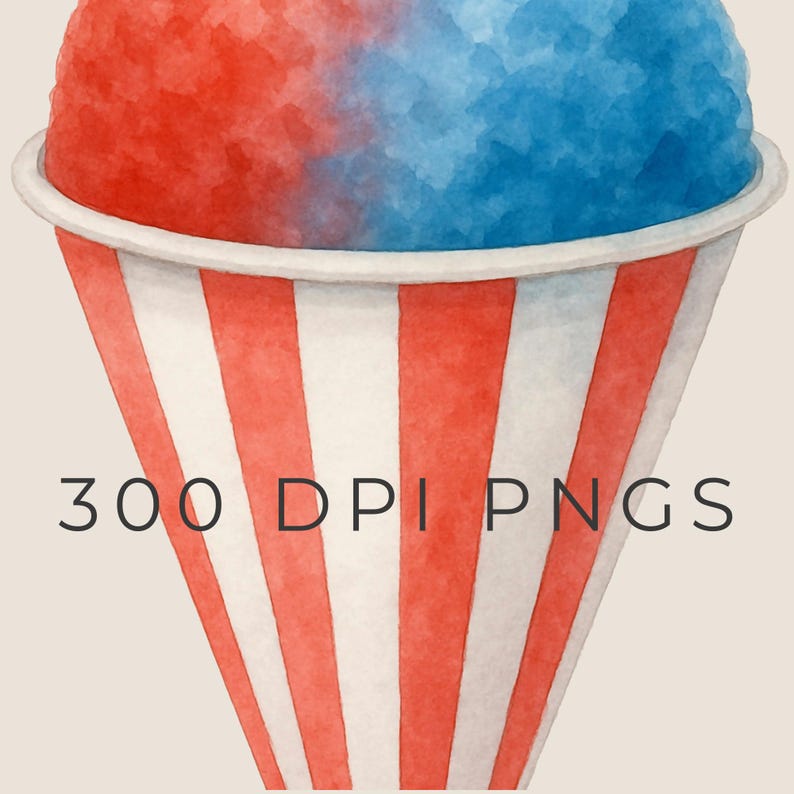 Sno Cone Clipart PNG, Red and Blue Snow Cone PNG, Watercolor Summer ...