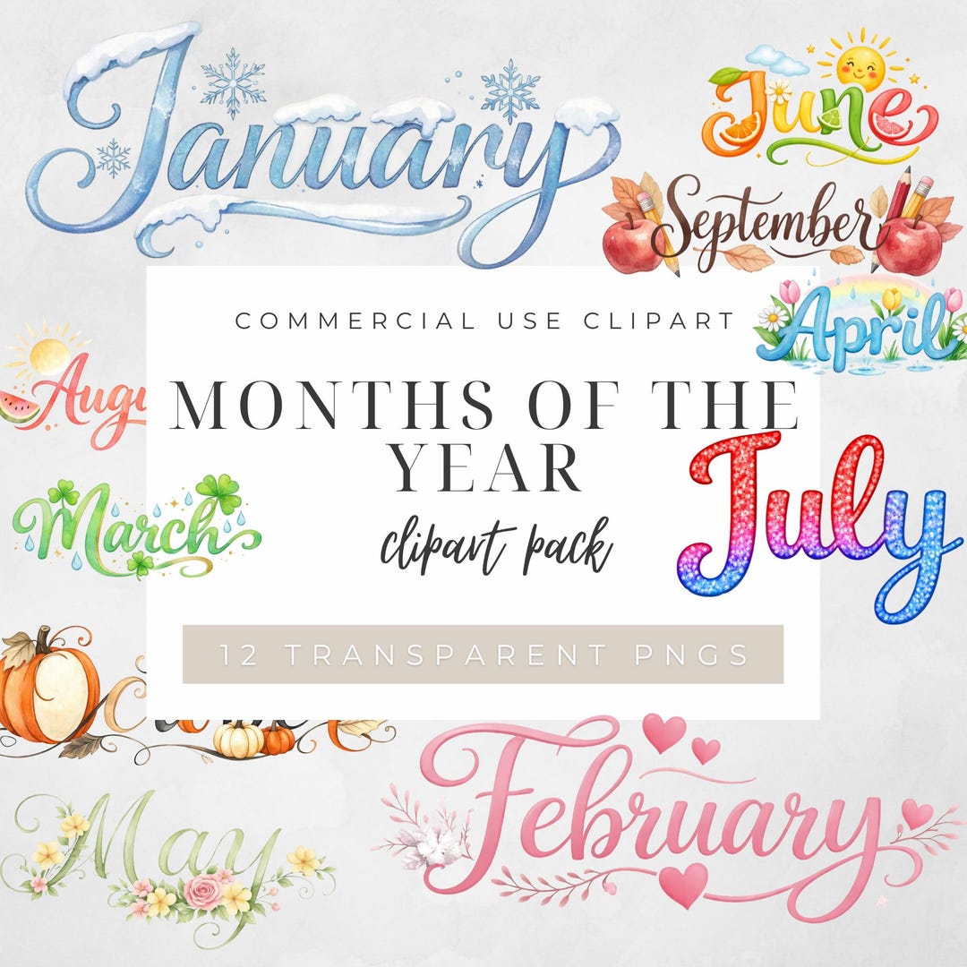 Months of the Year Clip Art, Decorative Months Png, Instant Download ...