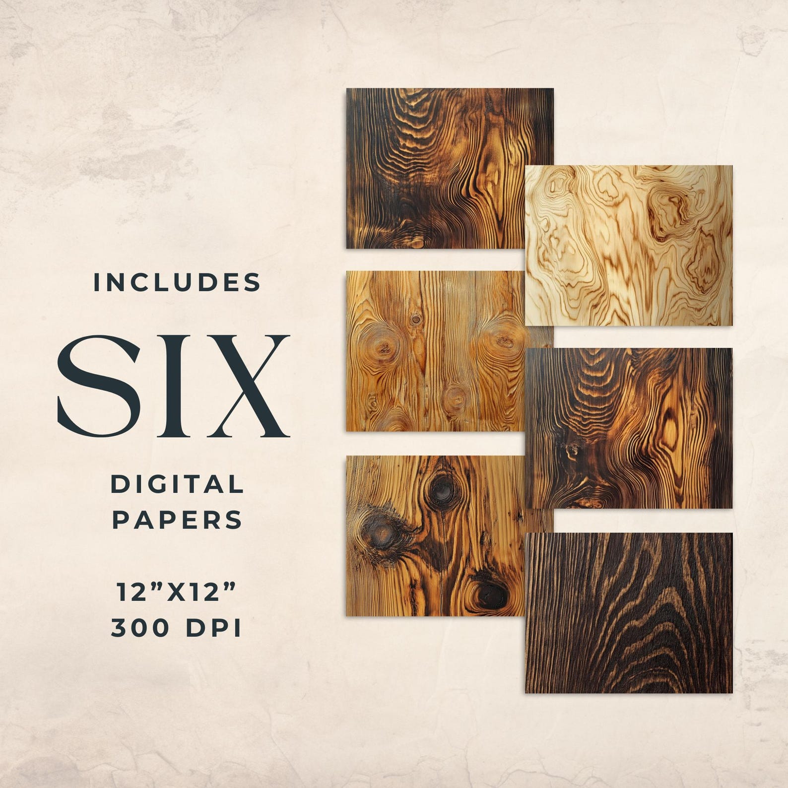 Wood Grain Texture Digital Paper Pack | 6 High-res 12x12 Backgrounds ...