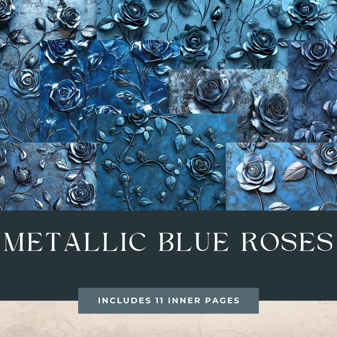 Metallic Blue Rose Digital Paper Pack 12x12 Junk Journal Backgrounds 11 ...
